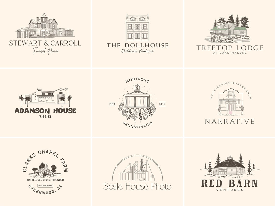Custom Hand Drawn House Logo |custom Logo Design | Cottage Logo | Farm ...