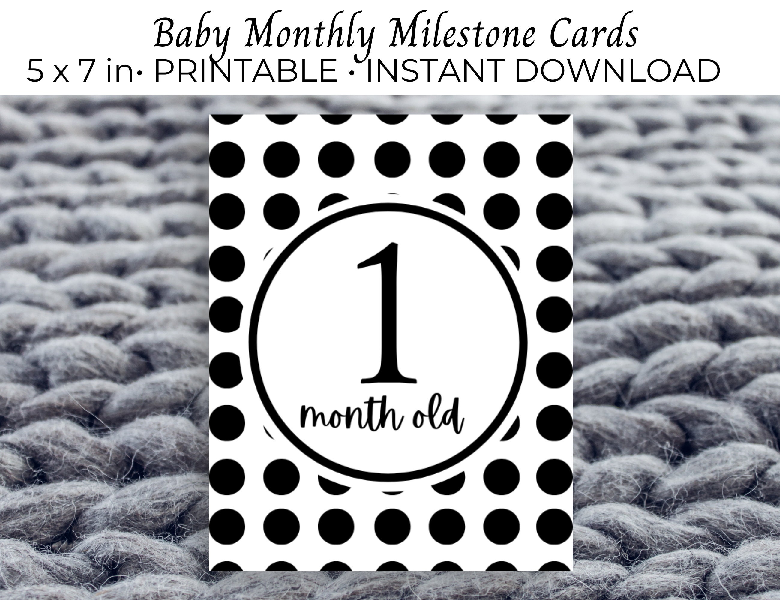 Baby Monthly Milestone Printable Cards Monochrome Digital Download - Etsy