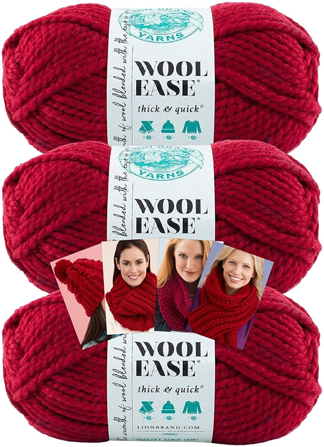 Lion Brand Yarn Wool-ease Thick & Quick Solid Colors 3 Pack With ...