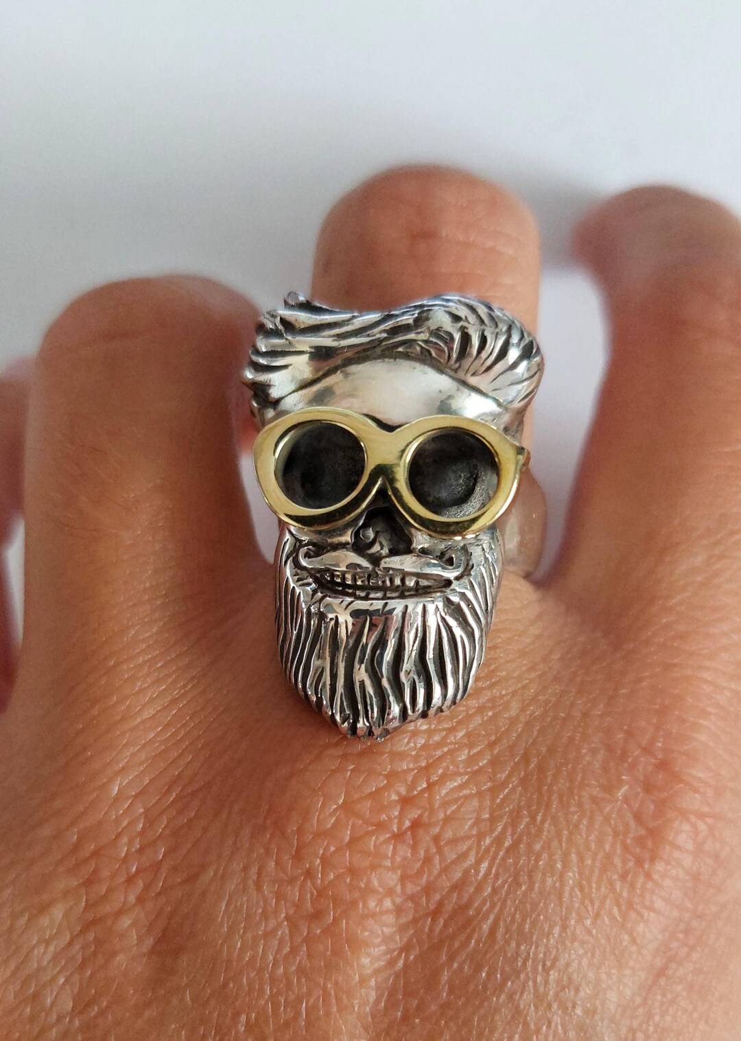 Bearded Skull Ring, Cool Ring, Biker, Rock, Gothic, Brutalist Ring, Men ...