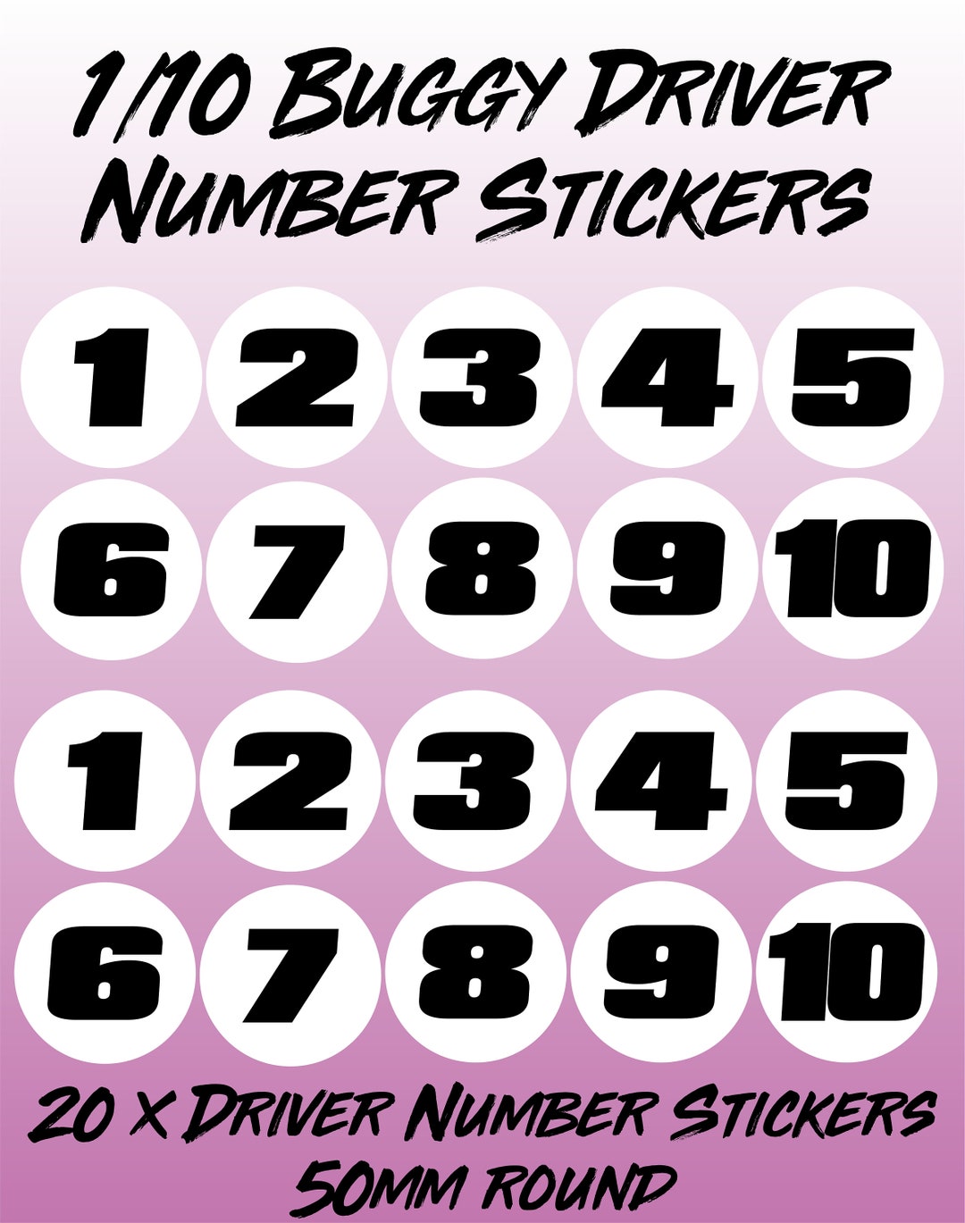 20 X RC 1-10 Numbers Stickers 1/10 Buggy Touring Race Car Tamiya ...