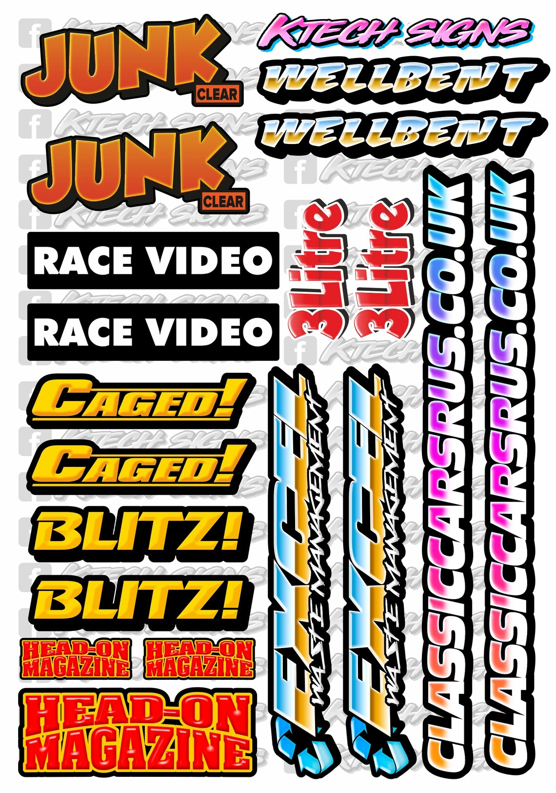 Rc Banger 1/12 A5 Filler Sheet V2 Stickers Mardave Kamtec Decal Stock ...