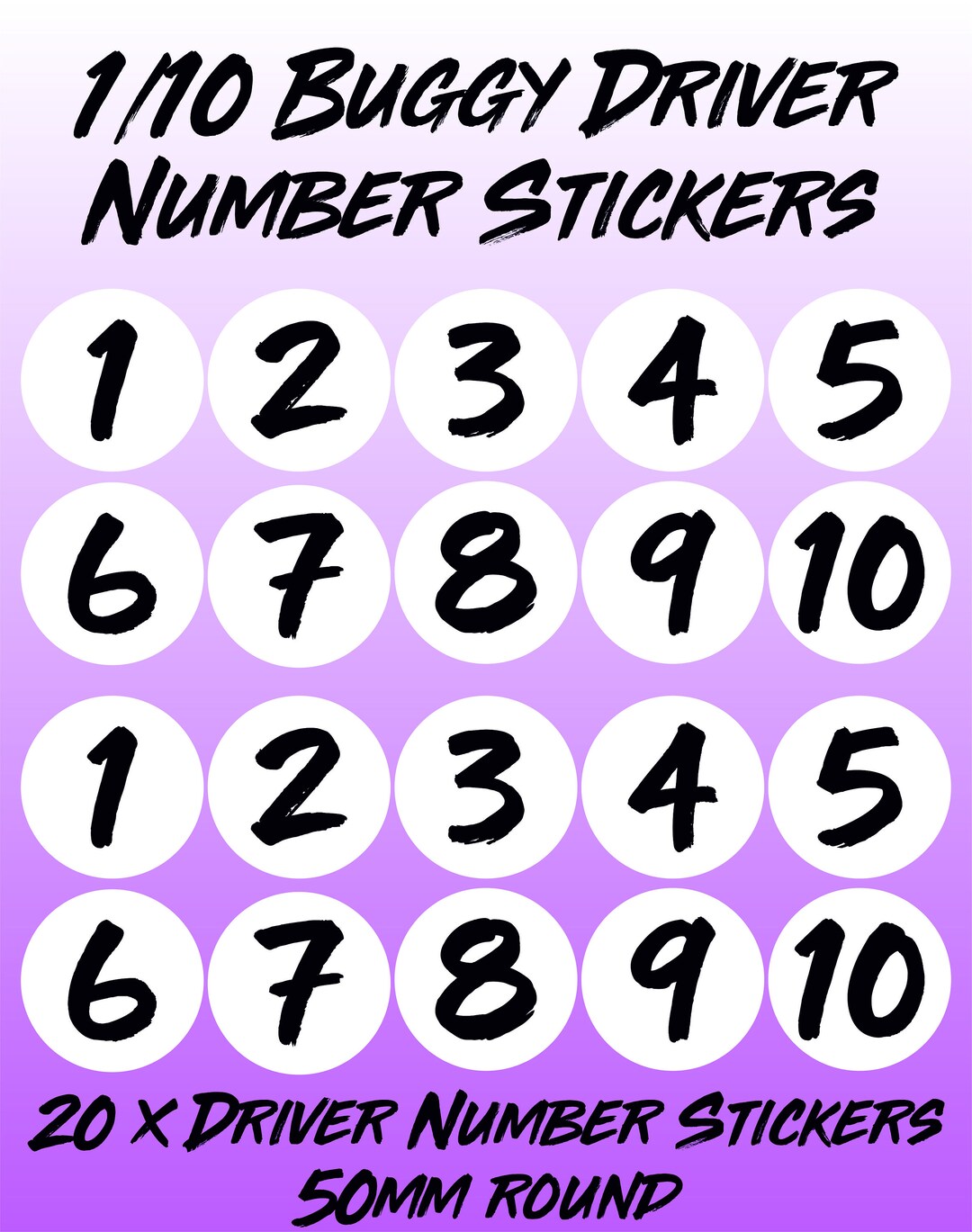 20 X RC 1-10 Numbers Stickers 1/10 Buggy Touring Race Car Tamiya ...
