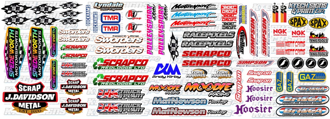 Rc Stock Car Hot Rod Brisca 1/12 1/10 Filler Sheet Stickers Mardave ...