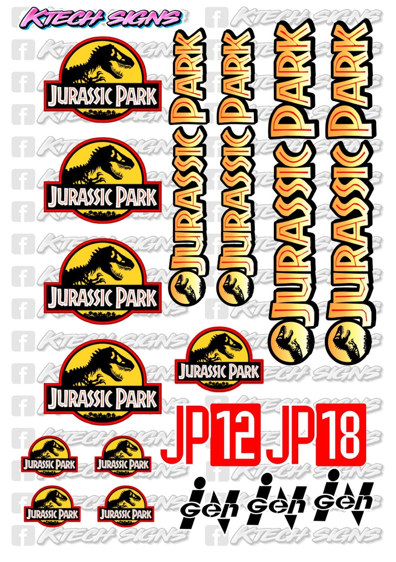 Jurassic Park Racing RC 1/12 1/10 A5 Filler Sheet V2 Stickers Mardave ...