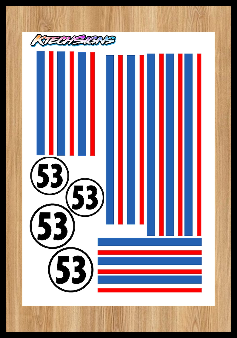 Herbie 53 Racing RC 1/12 1/10 A5 Filler Sheet Stickers Mardave Kamtec ...