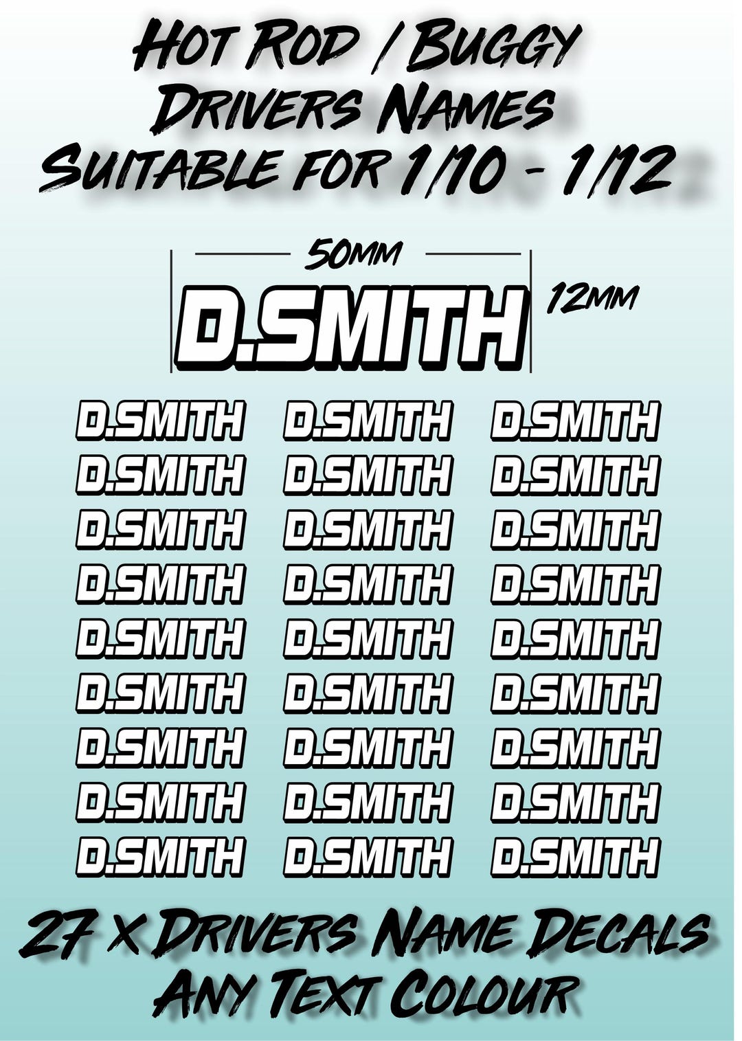 27 X RC Personalised Name Stickers 1/10 1/12 Buggy Touring Car Hot Rod ...