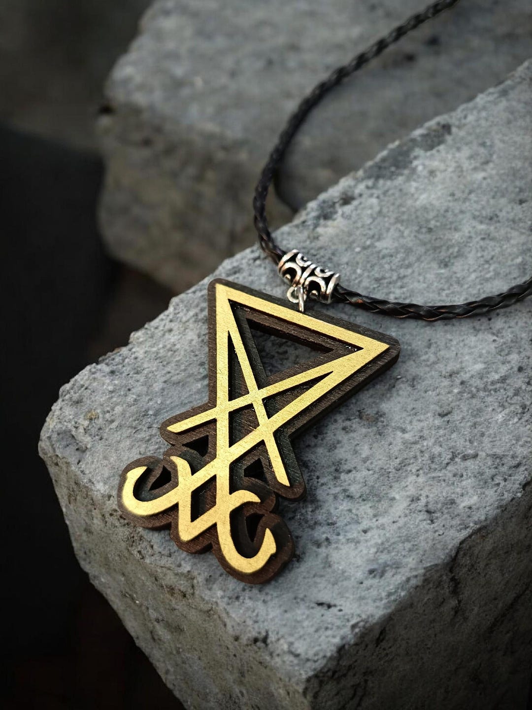 Black and Gold Wood Sigil of Satan Necklace - Adjustable Sigil of ...