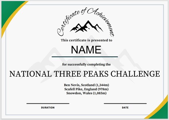 National Three Peaks Challenge Certificate Digital Download - Etsy