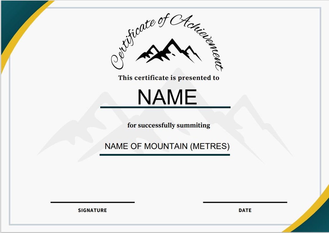 Mountain Summit Certificate PDF Instant Download Your - Etsy