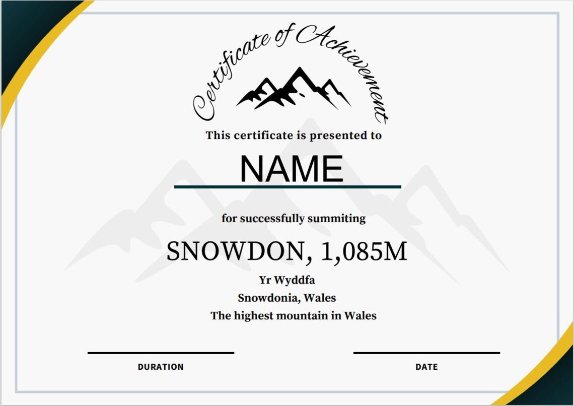 Mount Snowdon Summit Certificate Instant Download A4 PDF - Etsy UK