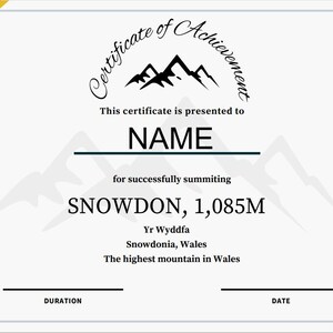 Mount Snowdon Summit Certificate Instant Download A4 PDF - Etsy