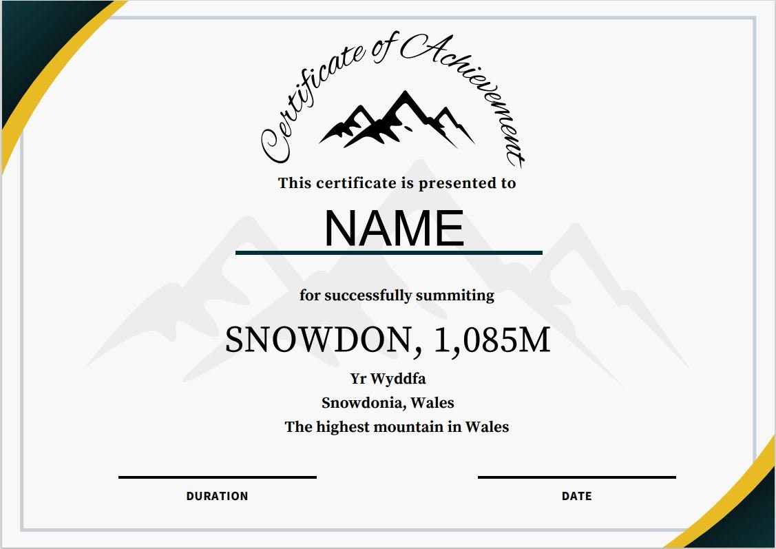 Mount Snowdon Summit Certificate Instant Download A4 PDF - Etsy