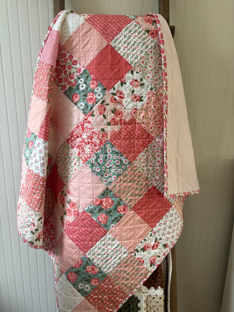 Baby Girl Quilt, Handmade Baby Quilt, Baby Shower Gift, Pink Patchwork Quilt, Crib Quilt, Baby ...