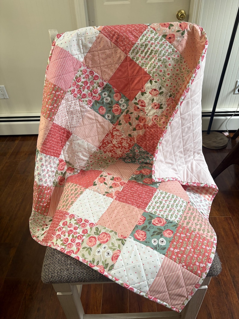 Baby Girl Quilt, Handmade Baby Quilt, Baby Shower Gift, Pink Patchwork Quilt, Crib Quilt, Baby ...