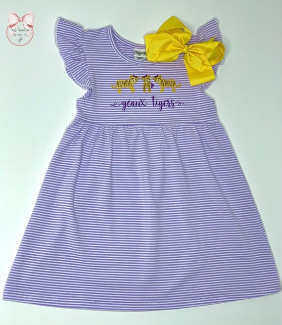 Purple Stripe LSU Tiger Monogram Dress LSU Girl Embroidery - Etsy
