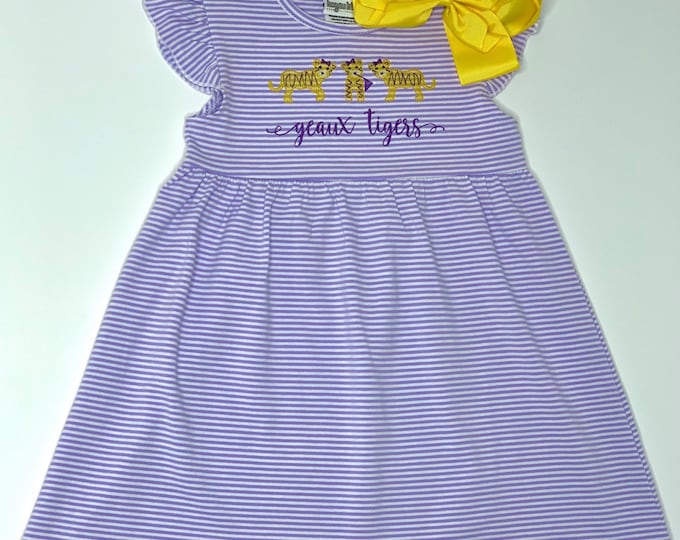 Purple Stripe LSU Tiger Monogram Dress, LSU Girl Embroidery, Lsu ...