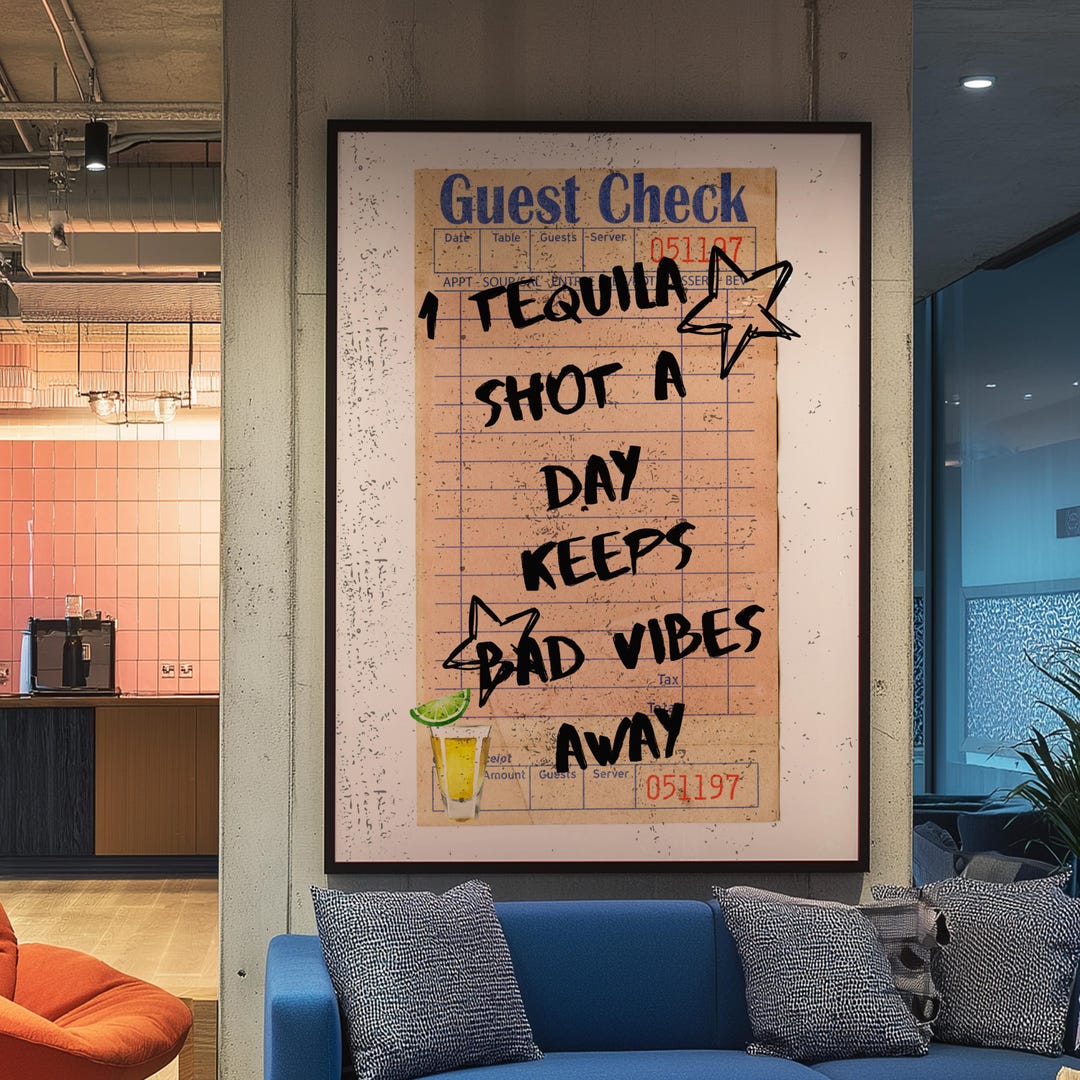 Tequila Shot Wall Art, Guest Check Wall Art, Guest Check Poster, Trendy ...
