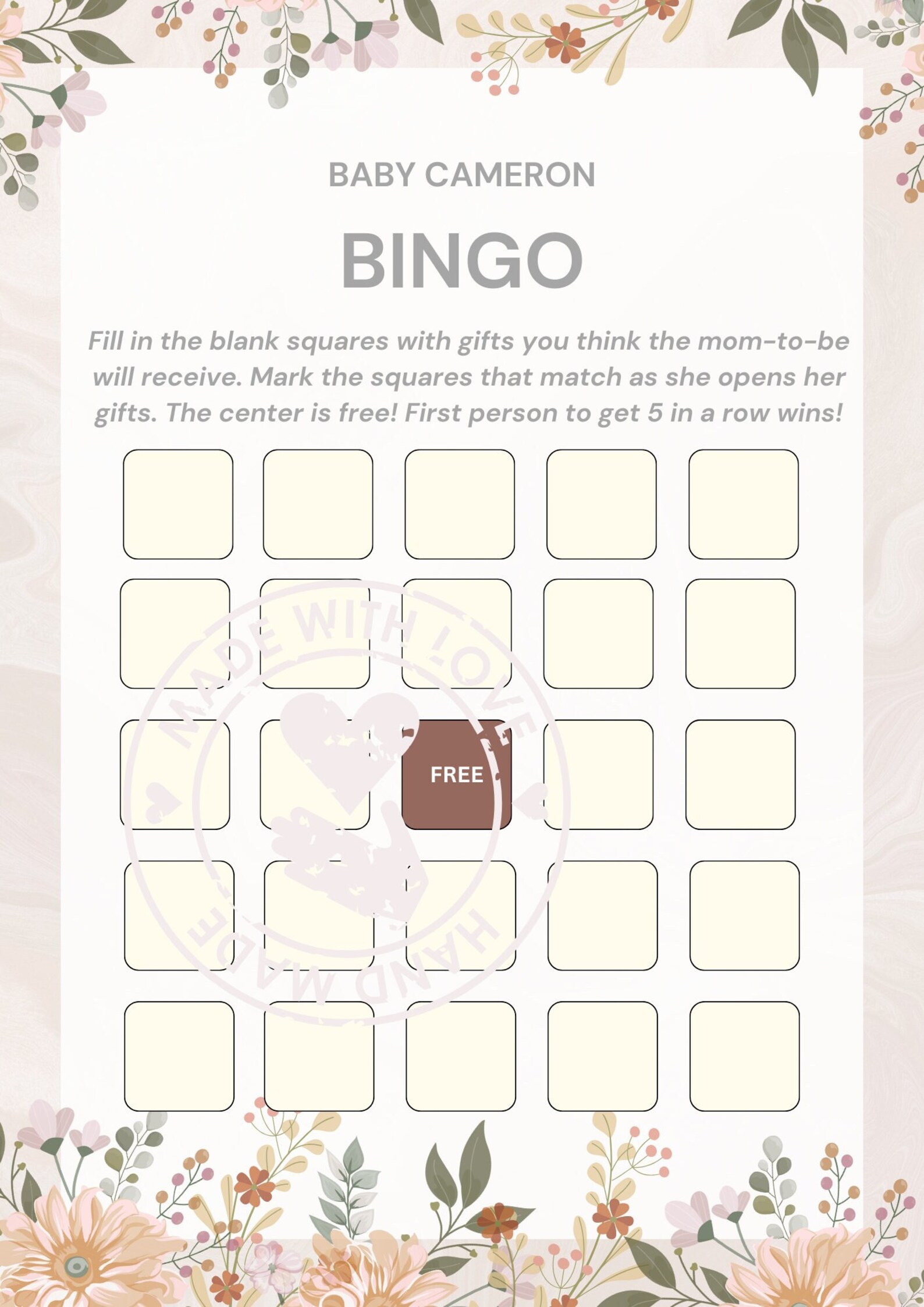 Baby Bingo Game safari Baby Cards Baby Shower Game Baby Bingo Blank ...
