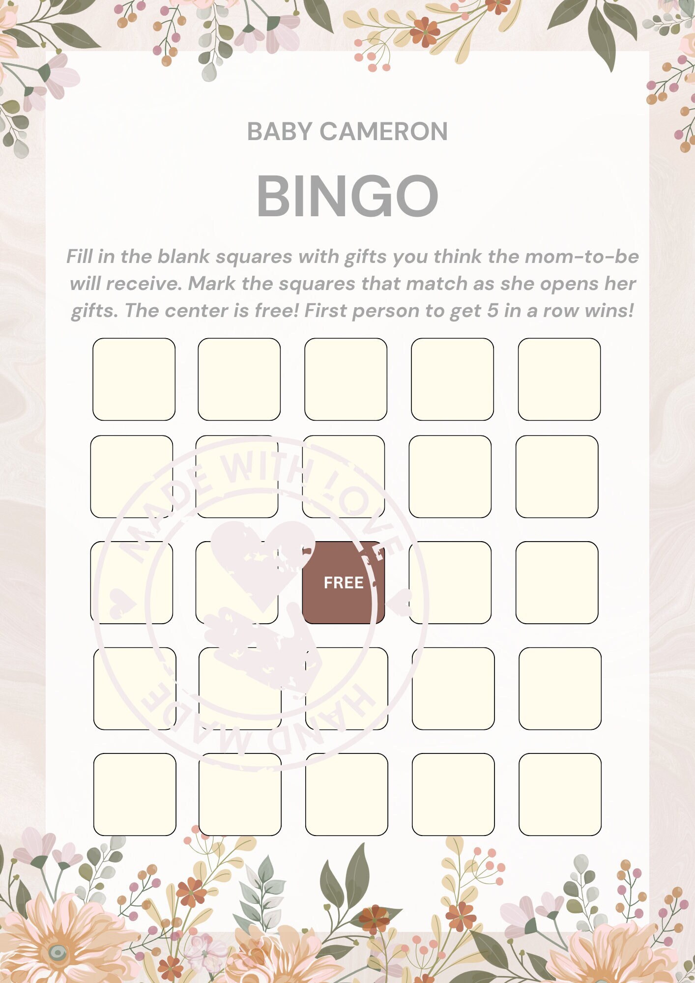 Baby Bingo Game safari Baby Cards Baby Shower Game Baby Bingo Blank ...