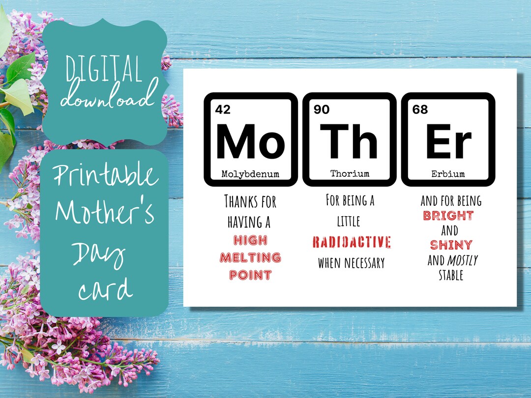 PRINTABLE Mother's Day Card, Mothers Day, Mom, Mum, Funny, Chemistry ...