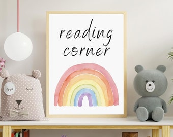 Rainbow Reading Corner Poster, Classroom Decor, Boho Nursery Wall Decor ...