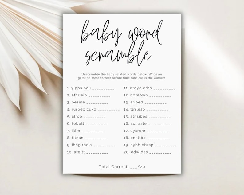 Baby Word Scramble | Modern/simple/minimalistic Baby Shower Game ...