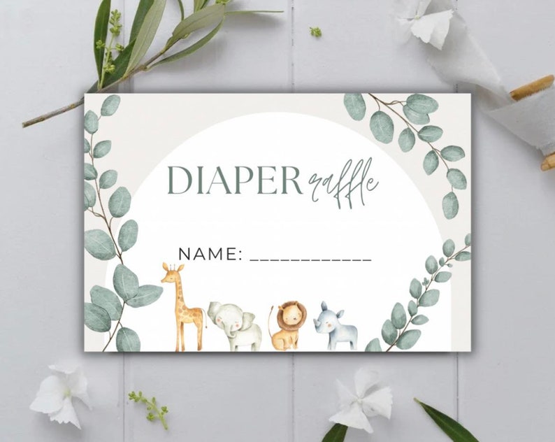 Diaper Raffle | Jungle Safari Baby Shower Game | Name Cards ...