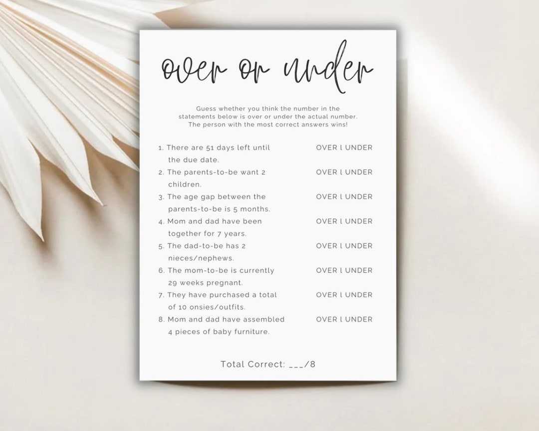 Over or Under | Modern/simple/minimalistic Baby Shower Game | Answer ...