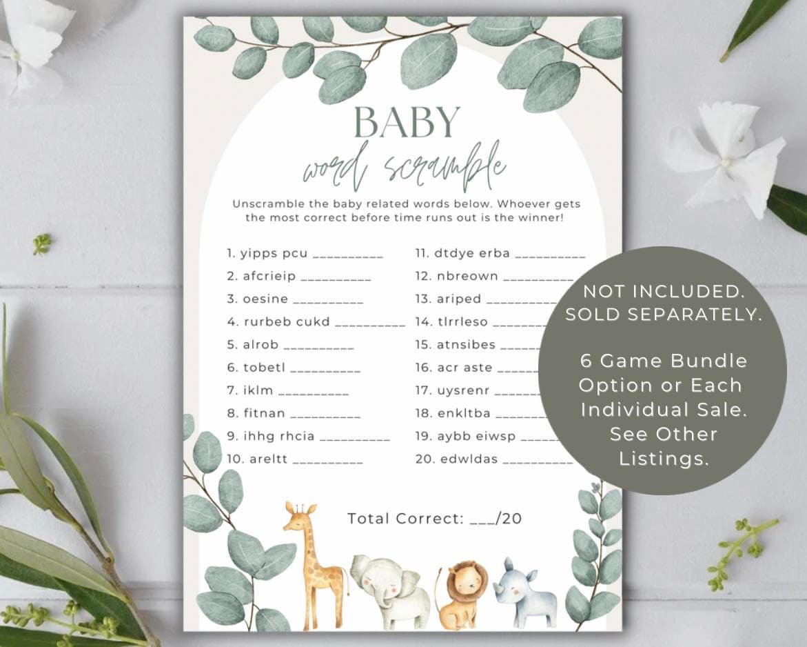 Animal Pregnancy | Jungle Safari Baby Shower Game | Answer Key Included ...