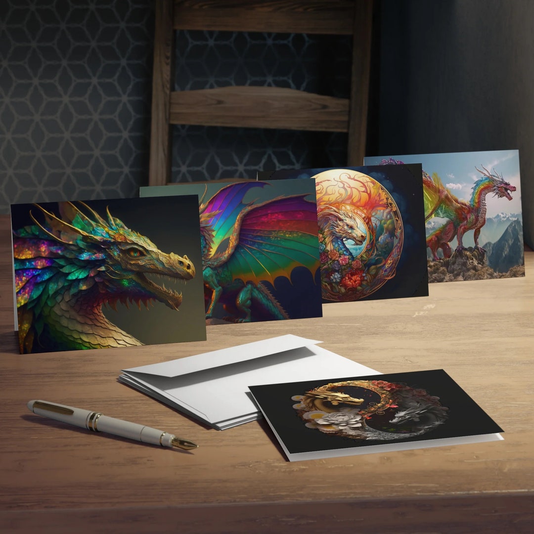 Dragon Greeting Cards (5-pack) - Etsy