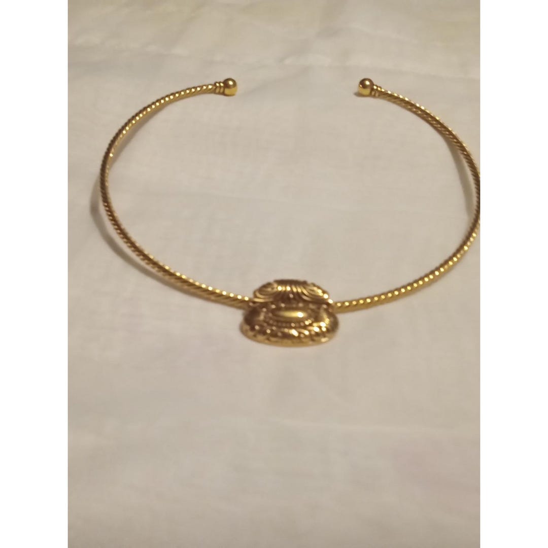 VINTAGE Premier Designs Avalon Sliding Pendant Twisted Collar Gold Tone ...