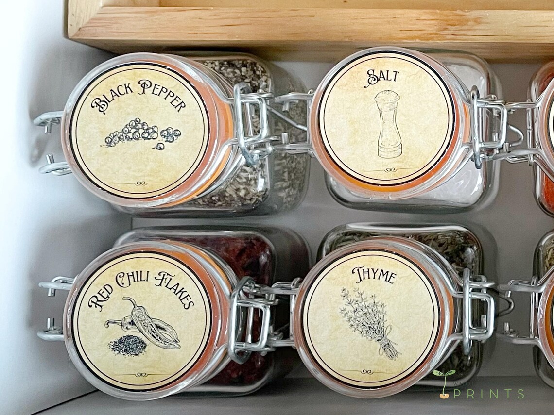50 Apothecary Spice Jar Labels / Round Vintage Spice Jar - Etsy