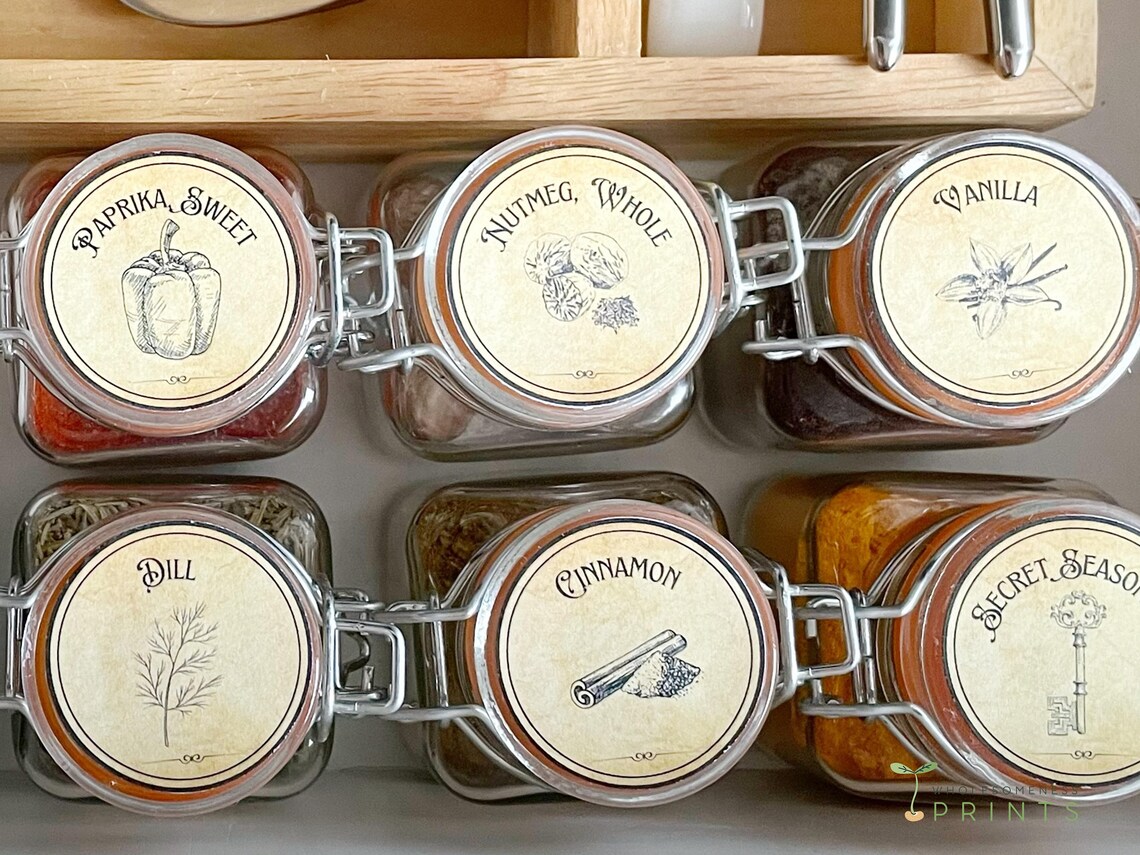 50 Apothecary Spice Jar Labels / Round Vintage Spice Jar - Etsy