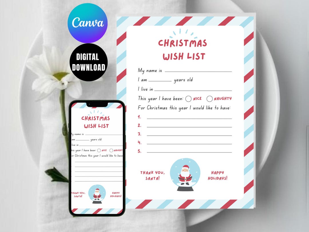 Christmas Wish List Printable, Letter to Santa, Christmas Printable for ...