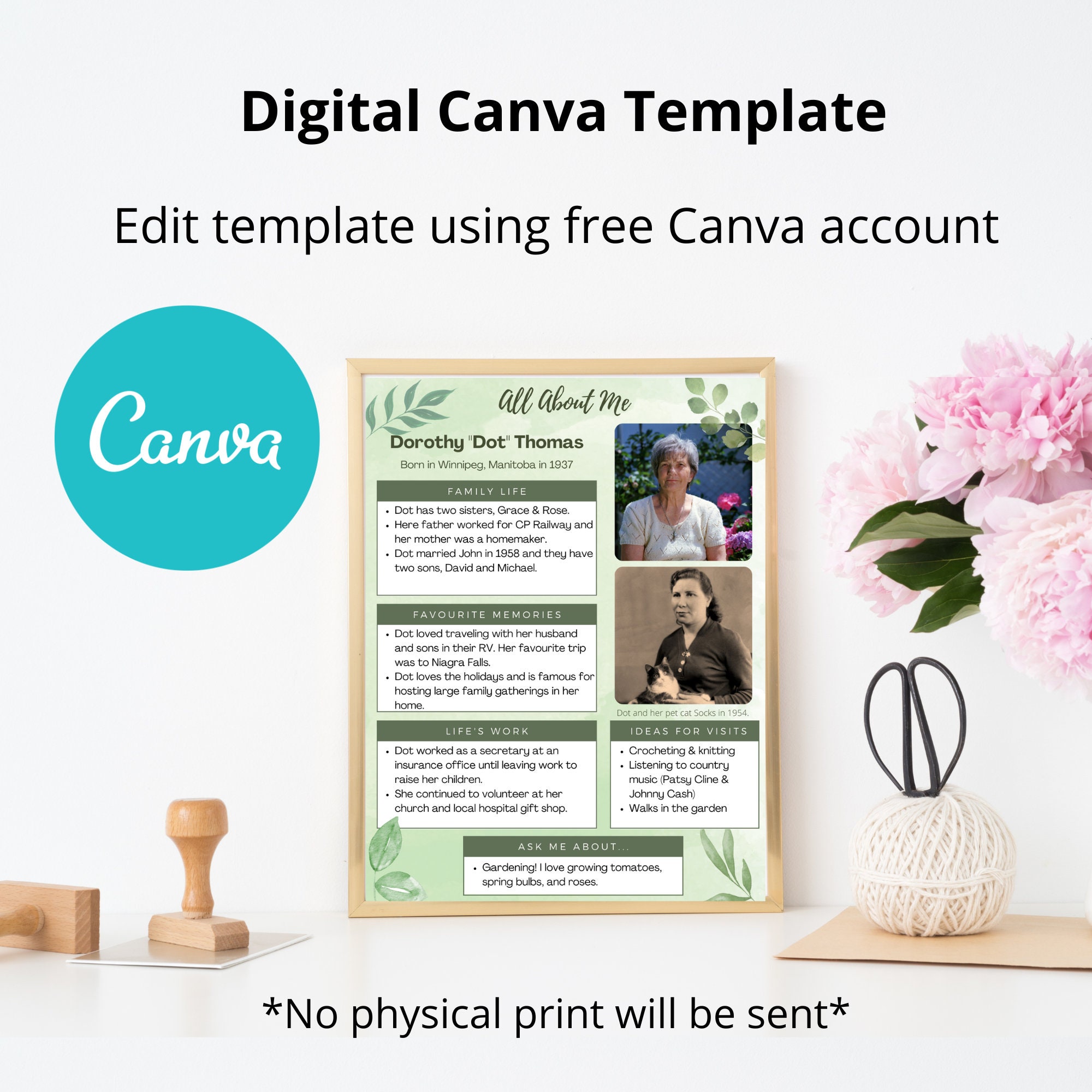 Instant Download Canva Template - Life Story Print for Senior With ...
