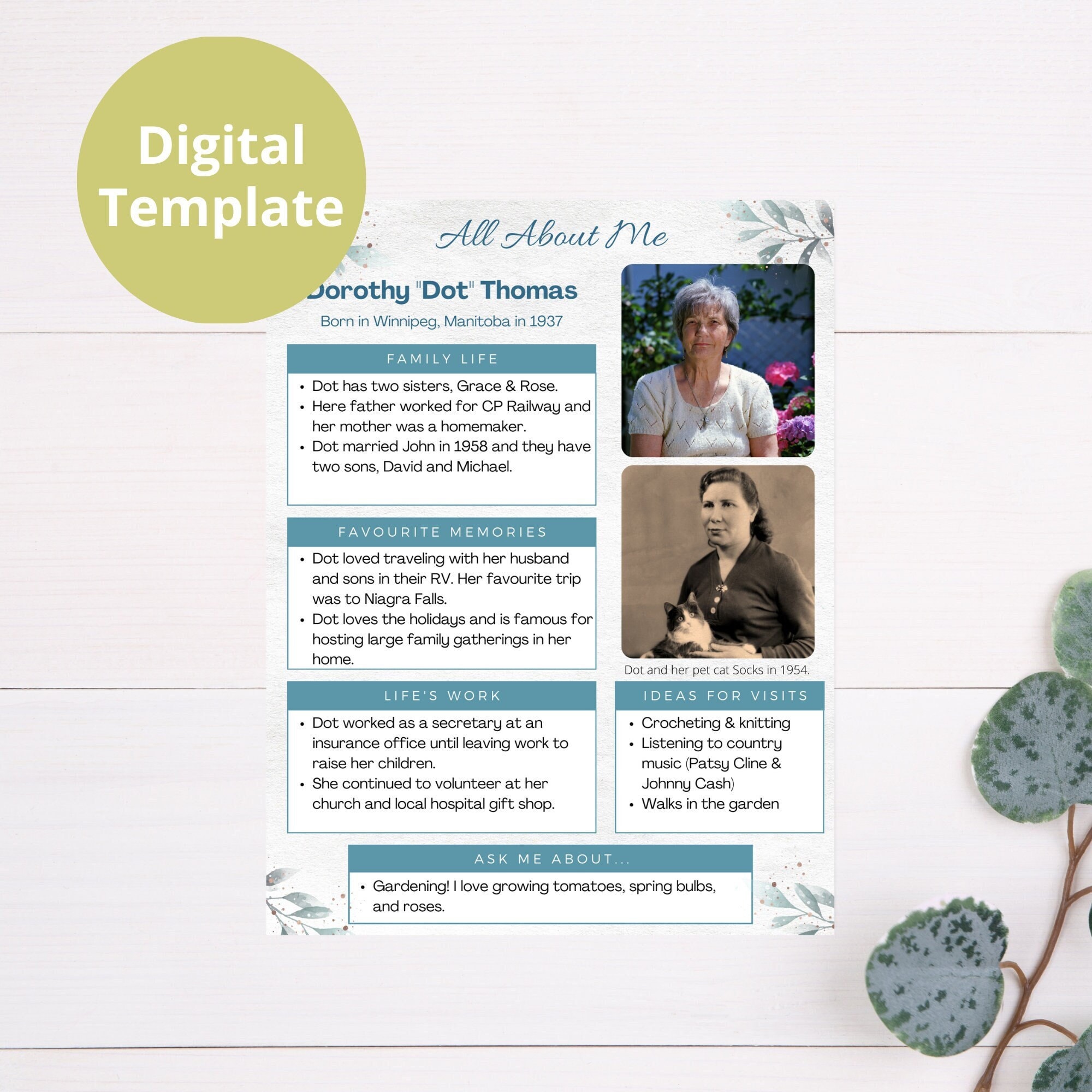 Instant Download Canva Template - Life Story Print for Senior With ...