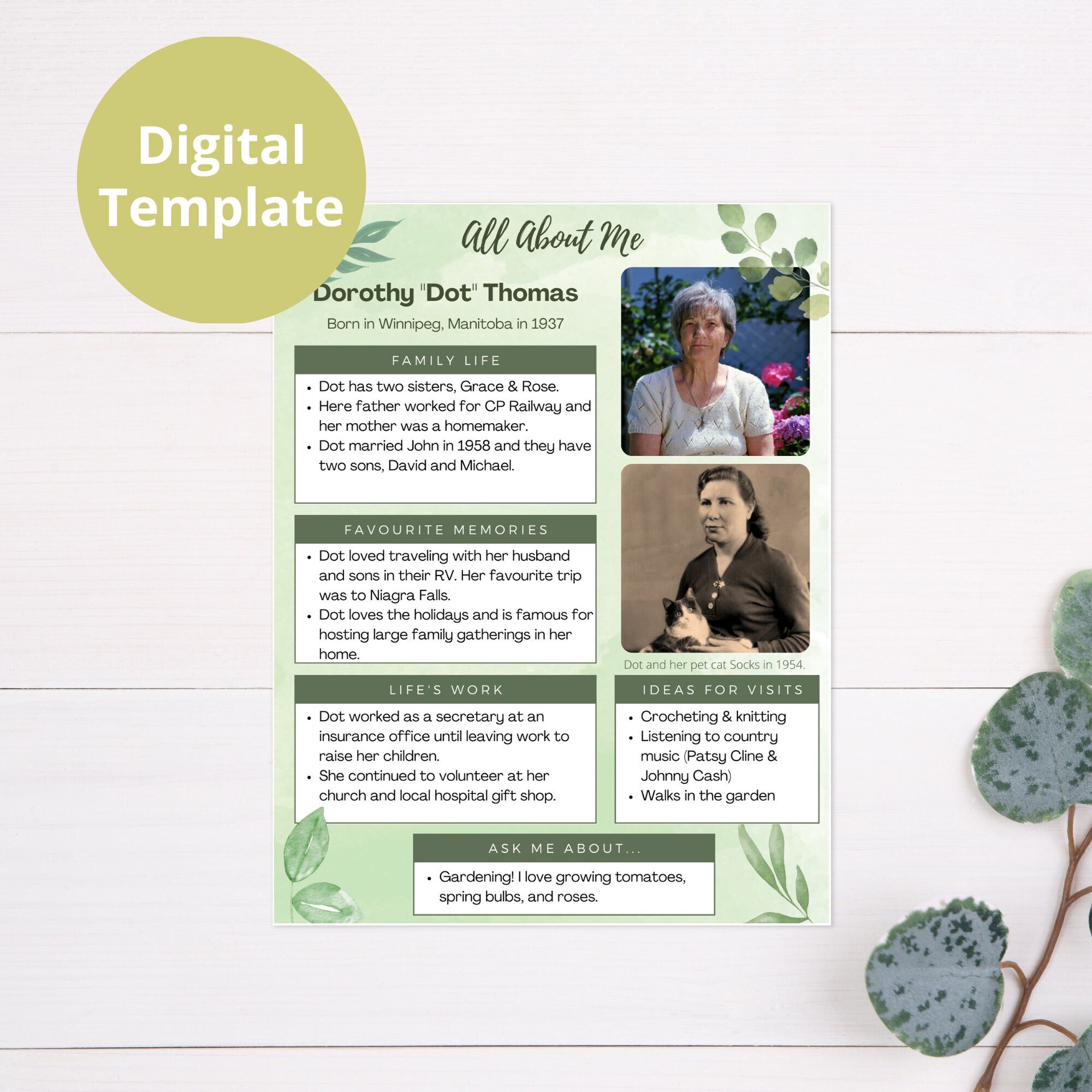 Instant Download Canva Template - Life Story Print for Senior With ...