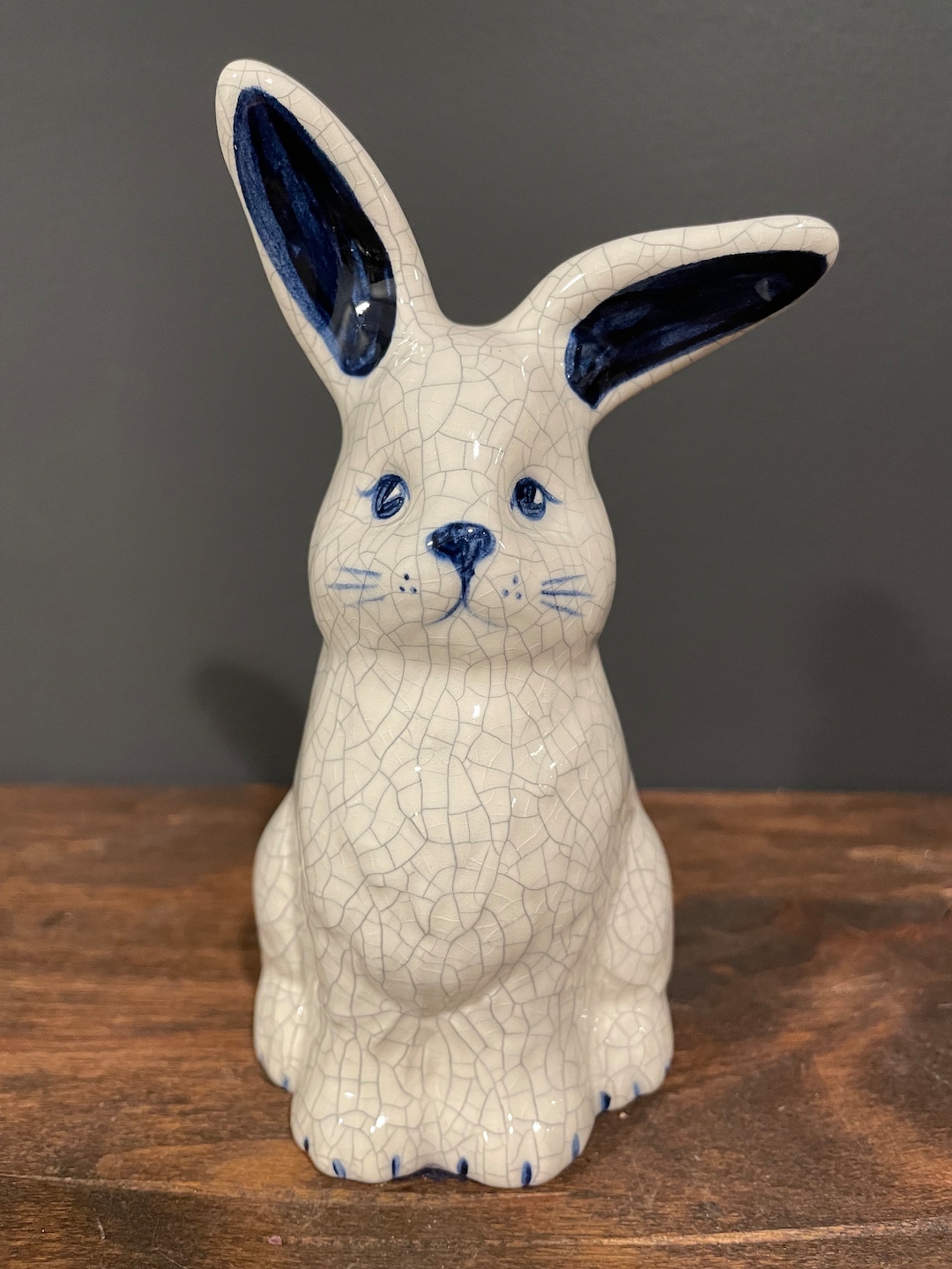 Vintage Dedham Pottery Potting Shed Rabbit, Crackle Glaze Bunny, Cobalt ...