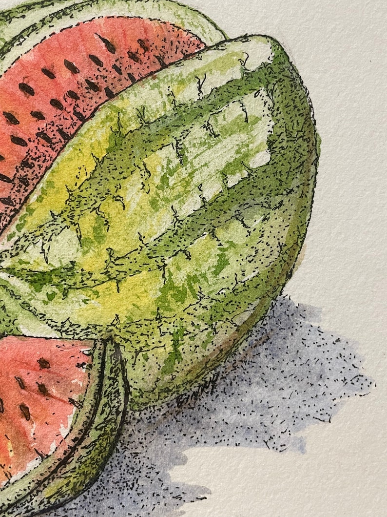 Vintage Watermelon Watercolor Painting: Framed Fruit Wall Art, 11” X 8 ...