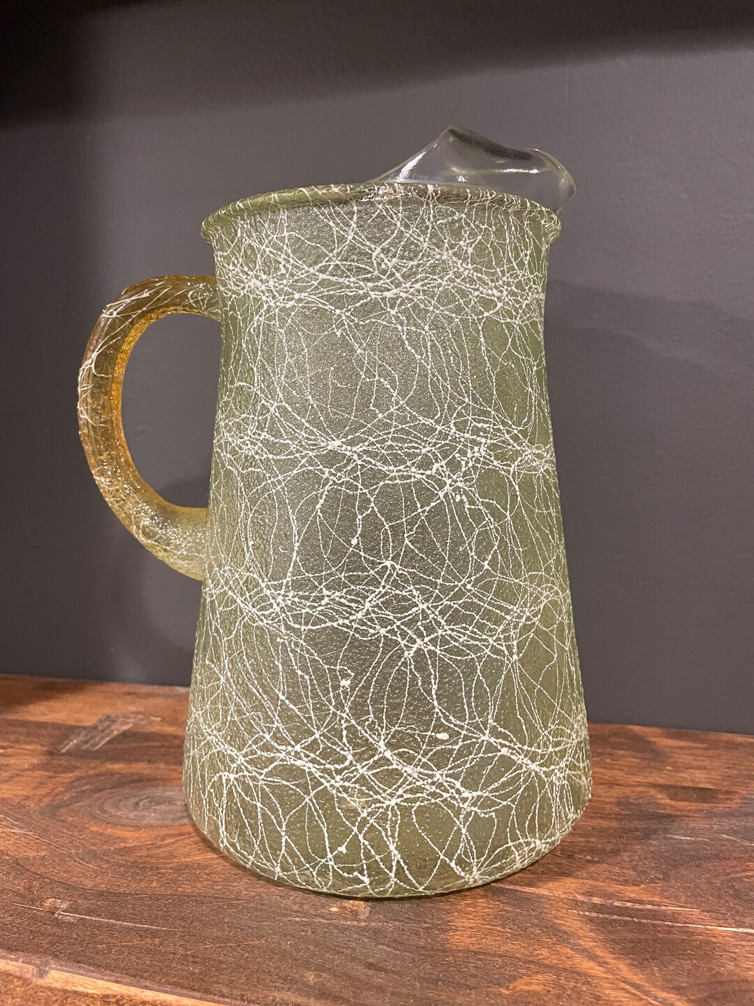 Vintage Spaghetti String Glass Pitcher, Light Seaglass Green Color ...