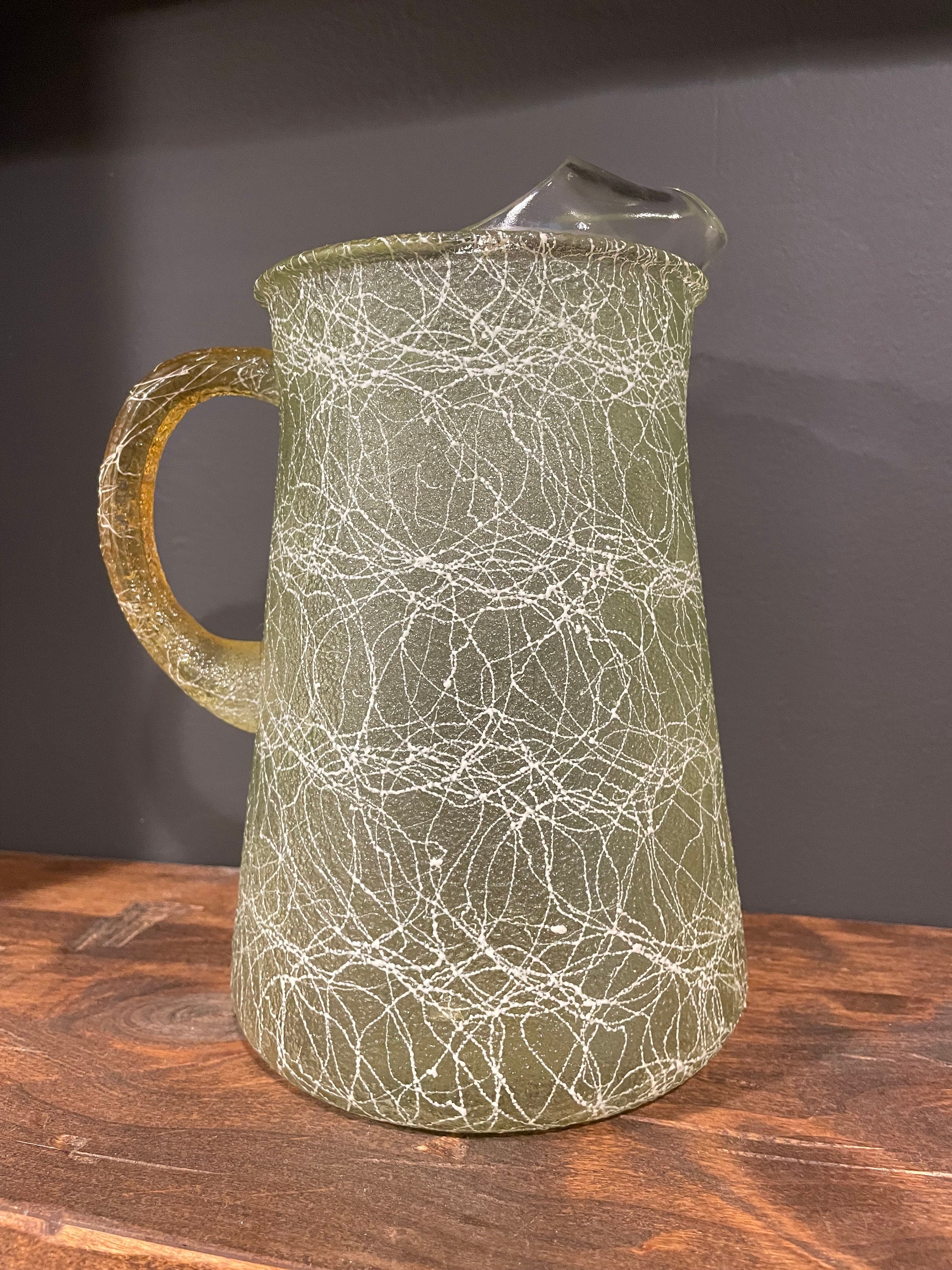 Vintage Spaghetti String Glass Pitcher Light Seaglass Green - Etsy