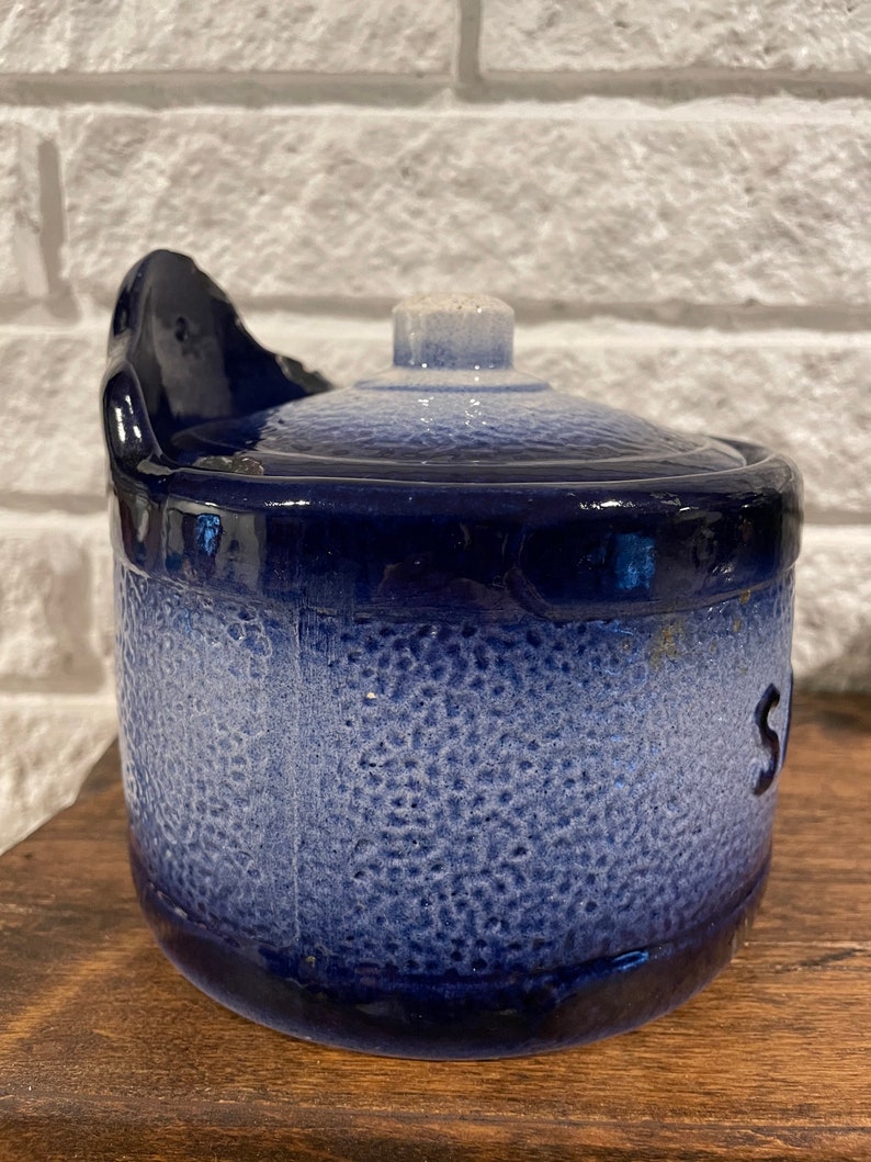 Antique Salt Glaze Flow Blue Stoneware Hanging Salt Crock With - Etsy
