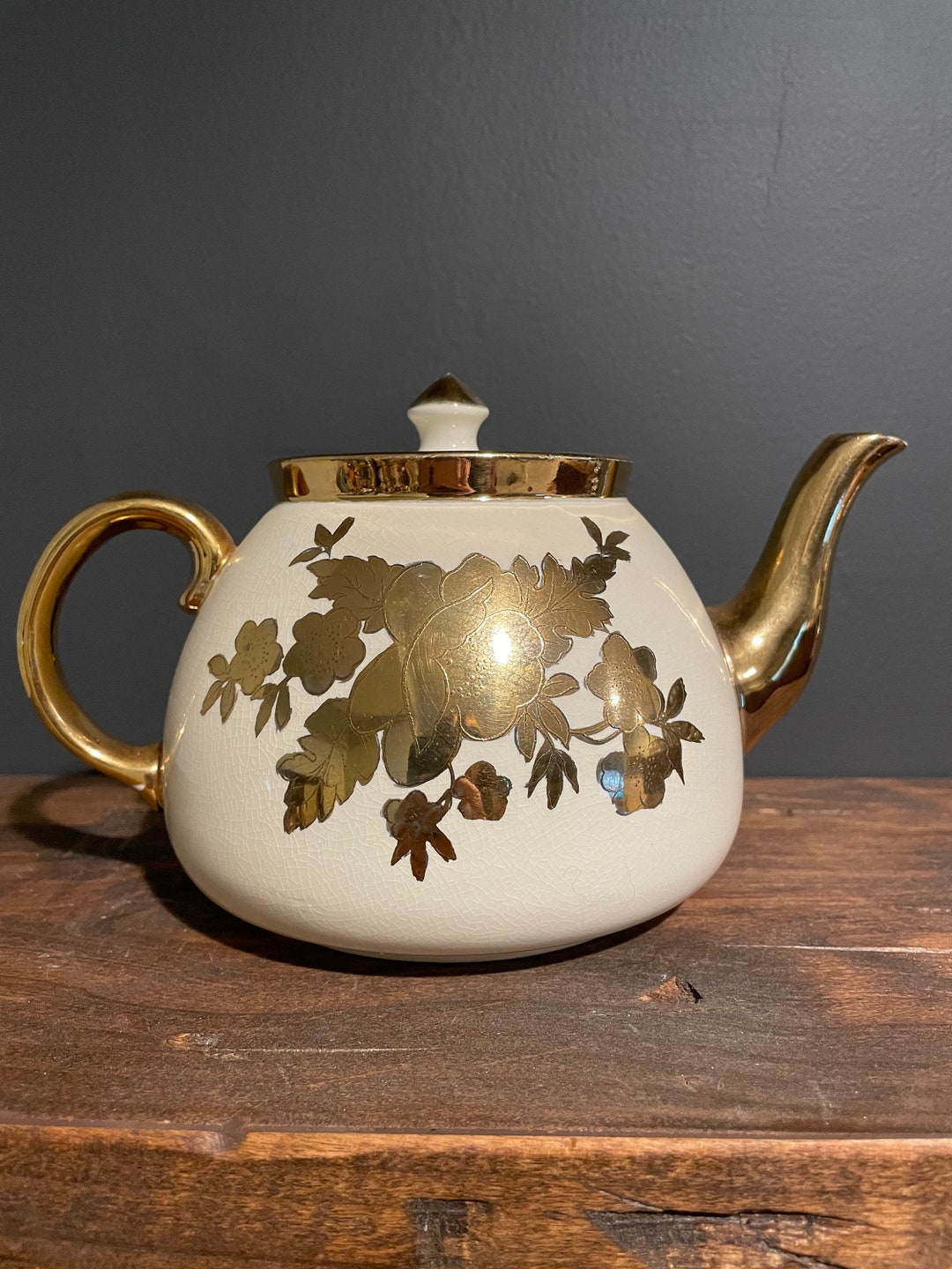 Vintage Gibsons Staffordshire Teapot: Ivory With Gold Floral Design ...
