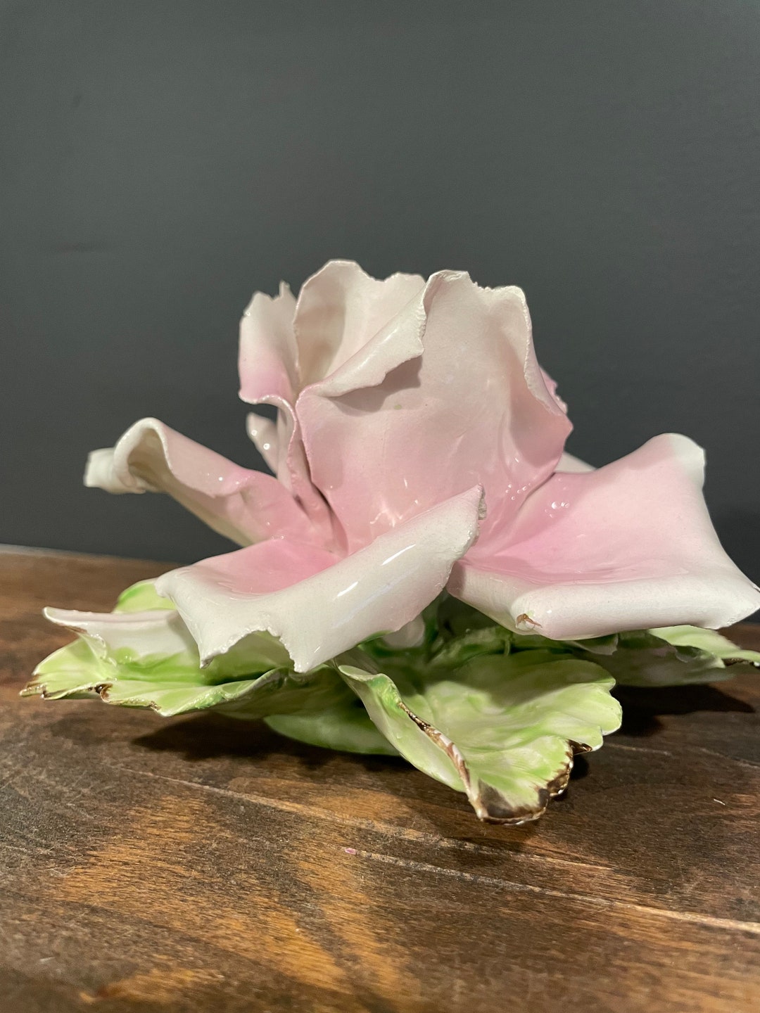 Vintage Capodimonte Large Pink Rose Candlestick Holder, Made in Italy ...