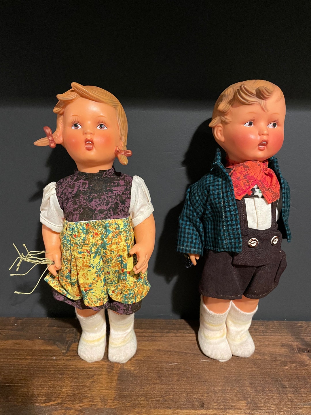 Vintage Hummel Vinyl Dolls, Happy Wanderers, Boy and Girl 11” Doll Pair ...
