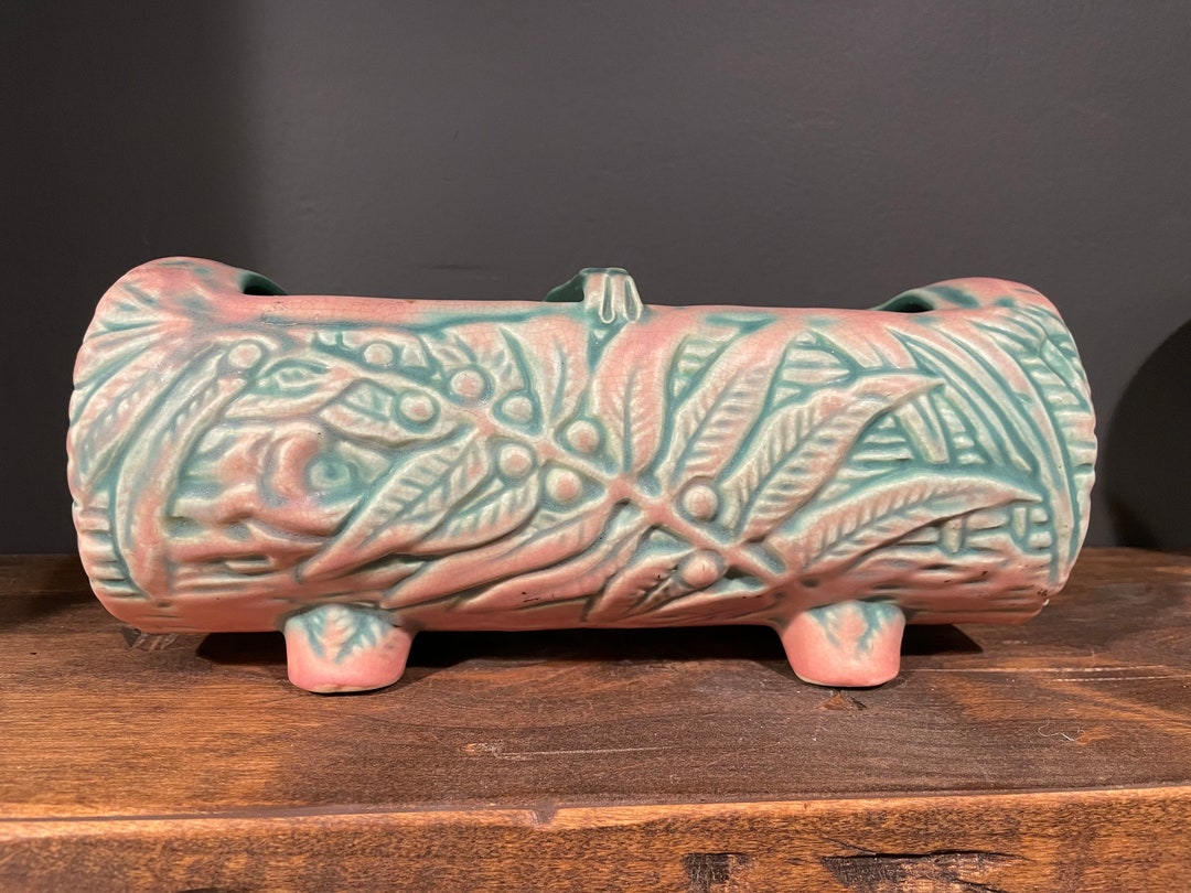 Vintage Weller Marvo Log Planter, Pink and Green Matte Finish, 1920s ...