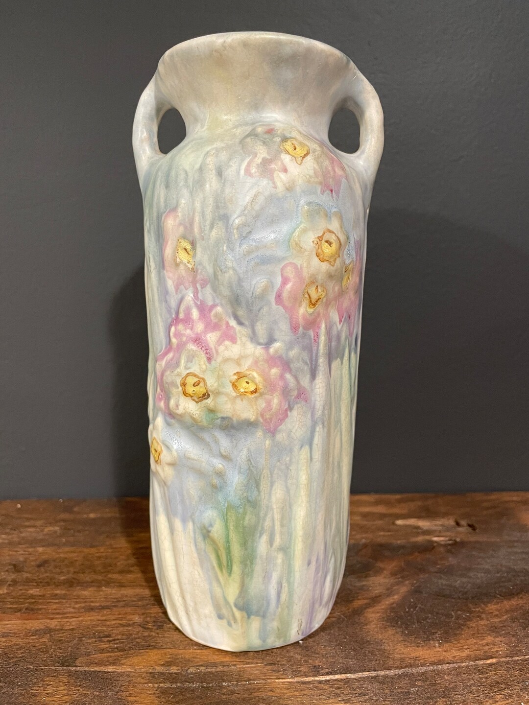 Vintage Weller Pottery Silvertone Vase, Dogwood Hand Painted Design ...