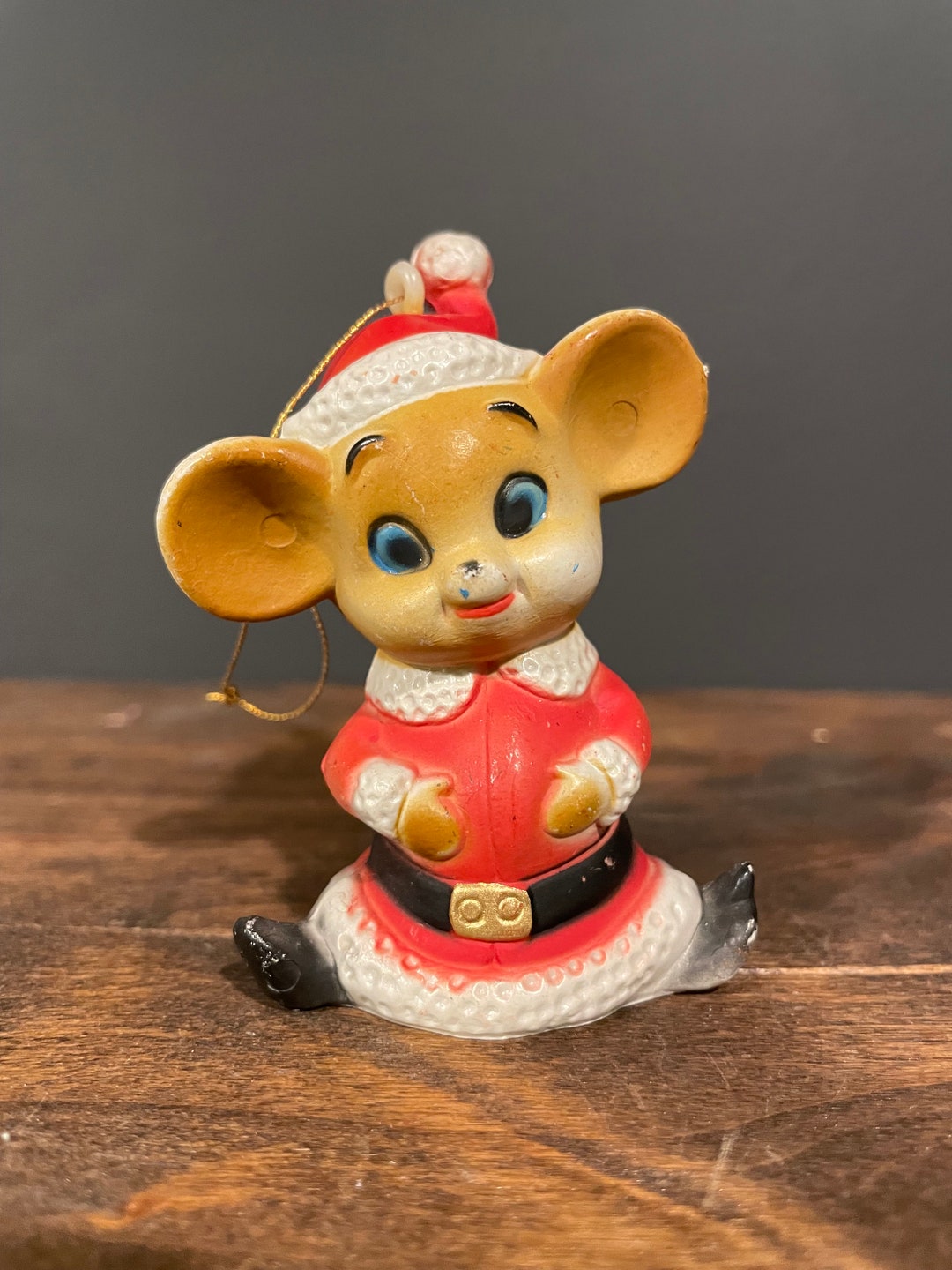 Vintage Mouse Christmas Ornament, Plastic, Santa Suit Mouse, Made in ...
