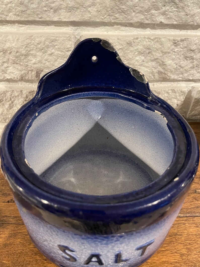 Antique Salt Glaze Flow Blue Stoneware Hanging Salt Crock With - Etsy